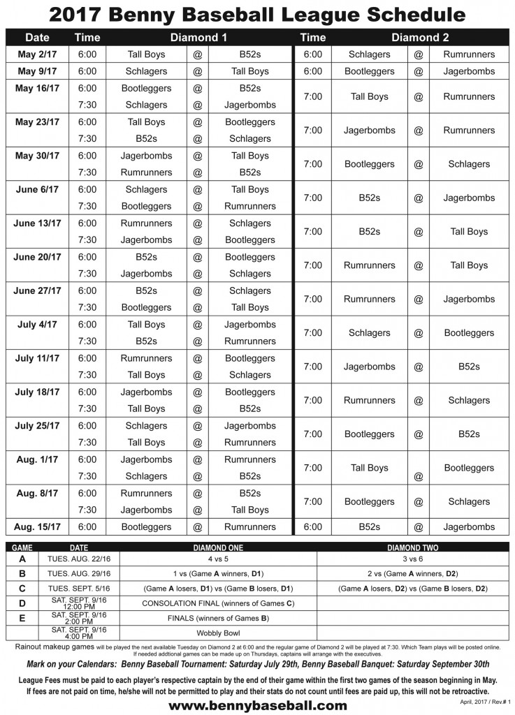 2017 Schedule – Benny Baseball League